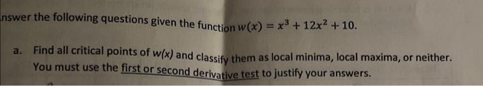 Solved nswer the following questions given the function | Chegg.com