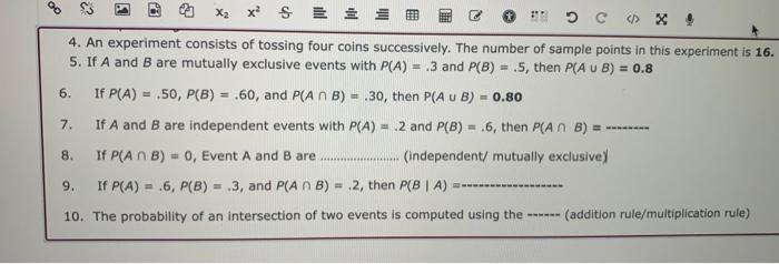 Solved O X2 x S E ** 4. An experiment consists of tossing | Chegg.com