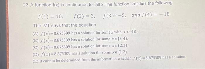Solved 23. A function f(x) is continuous for all x The | Chegg.com