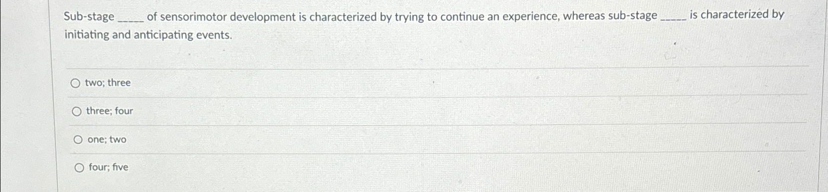 Solved Sub-stage of sensorimotor development is | Chegg.com