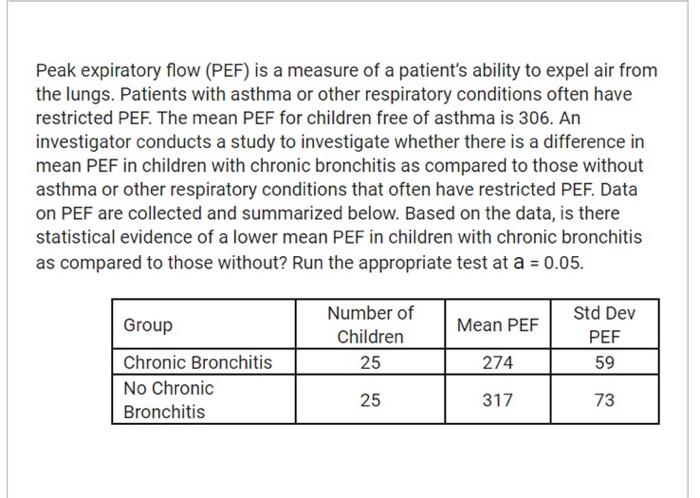 Solved Peak expiratory flow (PEF) is a measure of a | Chegg.com