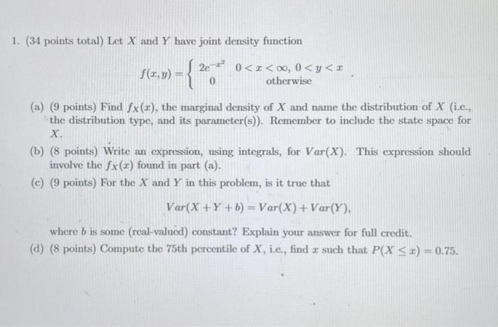 Solved 1. (34 points total) Let X and Y have joint density | Chegg.com