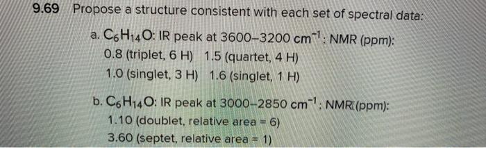 Solved 69 Propose a structure consistent with each set of | Chegg.com