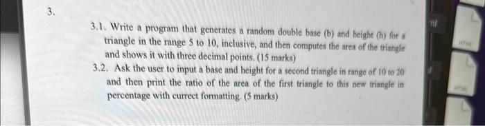 Solved 3.1. Write a program that generates a random double | Chegg.com