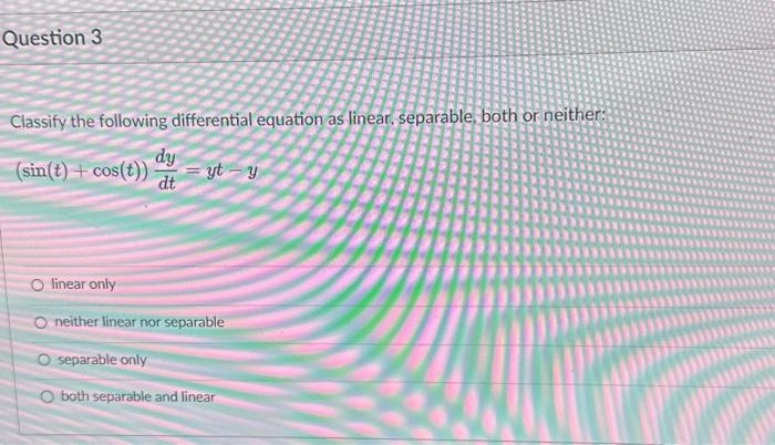 Solved Classify the following differential equation as | Chegg.com