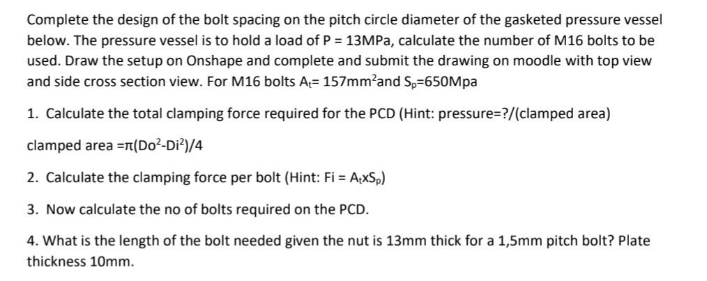 Solved Complete the design of the bolt spacing on the pitch | Chegg.com