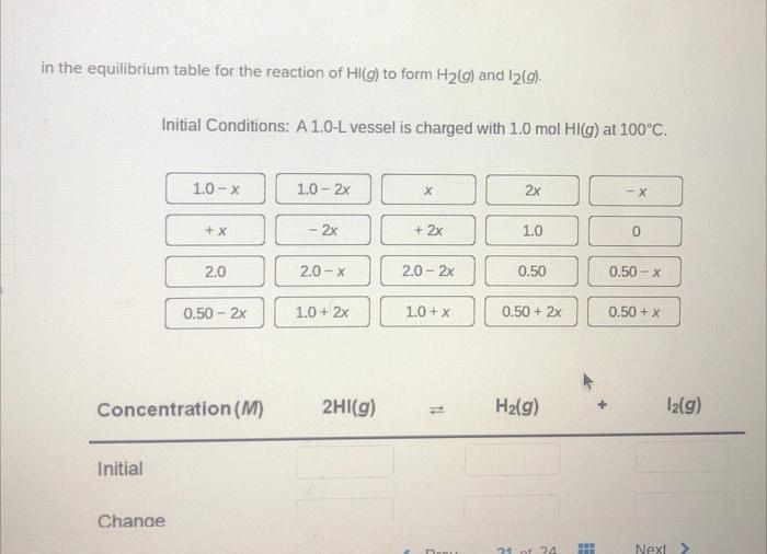 Solved in the equilibrium table for the reaction of HI(g) to | Chegg.com