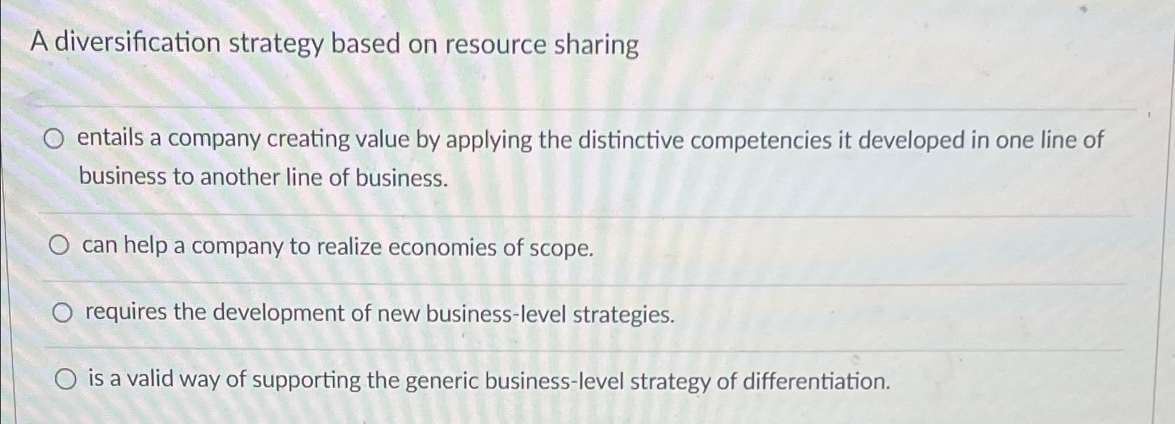 Solved A diversification strategy based on resource | Chegg.com