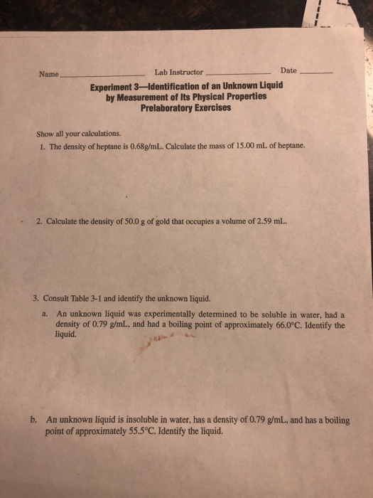 Solved Name Lab Instructor Date Experiment 3 Identification