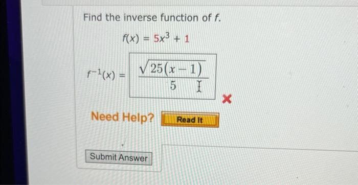 Solved Find the inverse function of f. | Chegg.com