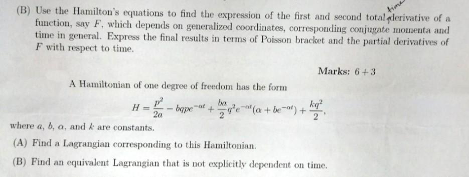 Solved (B) Use the Hamilton's equations to find the | Chegg.com