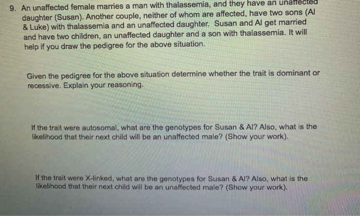 Solved 9. An unaffected female marries a man with | Chegg.com