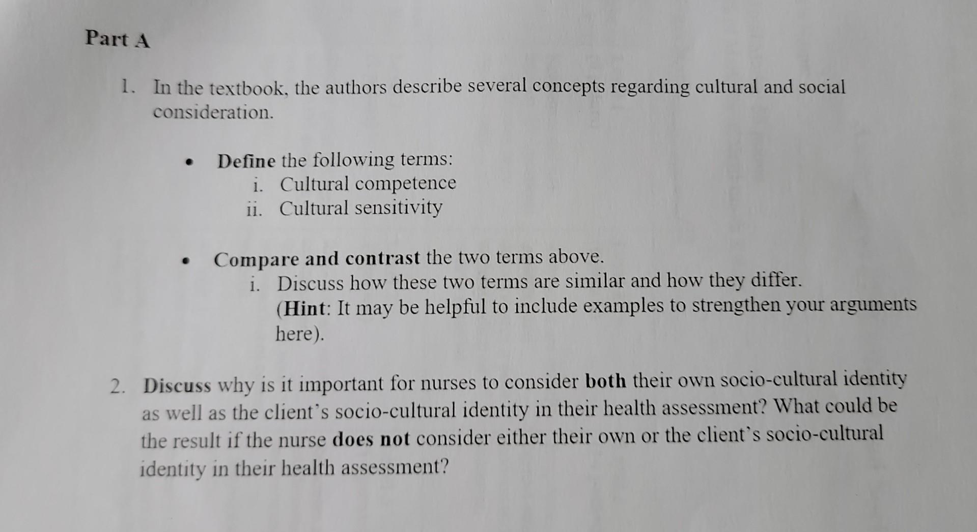 Solved - Define the following terms: i. Cultural competence | Chegg.com