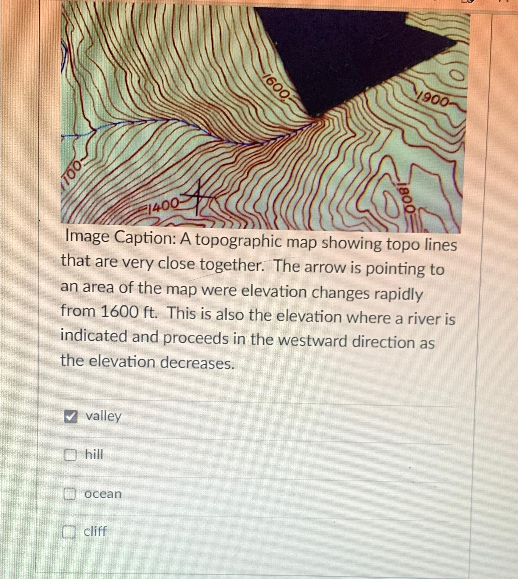 Solved Image Caption: A topographic map showing topo lines | Chegg.com