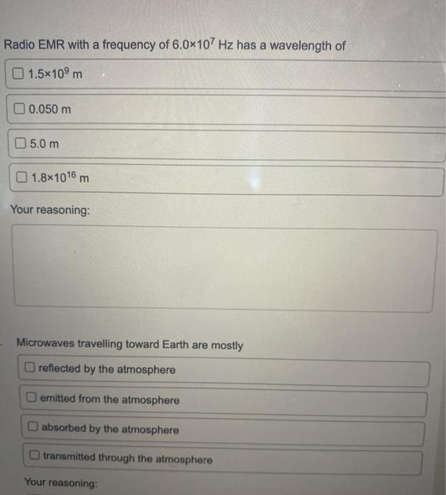 Solved Radio EMR with a frequency of 6.0x107 Hz has a | Chegg.com