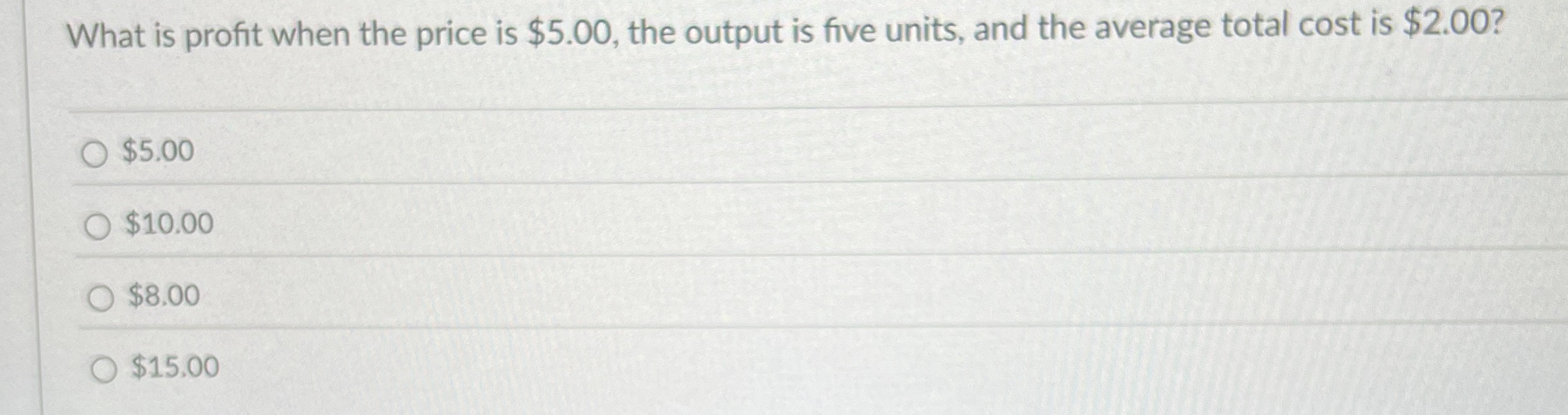 Solved What is profit when the price is $5.00, ﻿the output | Chegg.com