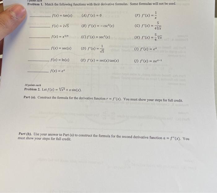 Solved Problem 1. Match the following functions with their | Chegg.com