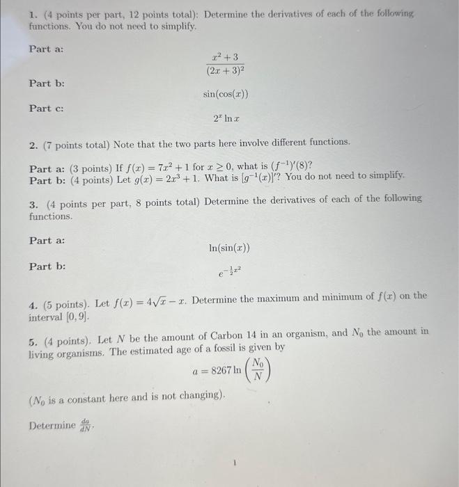 Solved 1. (4 points per part, 12 points total): Determine | Chegg.com