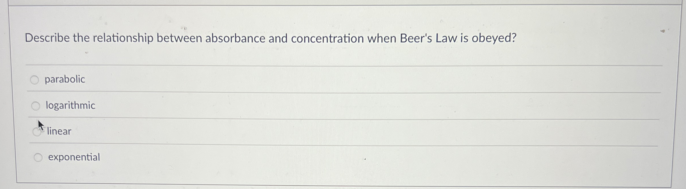 Solved Describe the relationship between absorbance and | Chegg.com