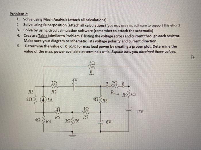 Solved Problem 2: 1. Solve using Mesh Analysis (attach all | Chegg.com