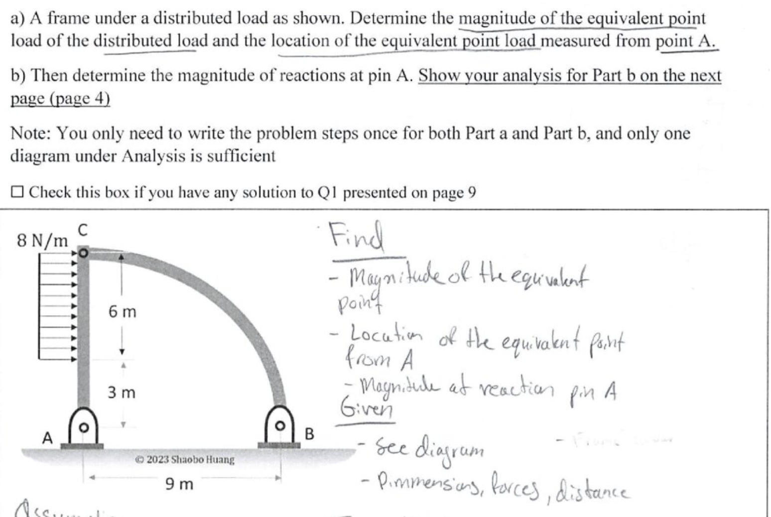 Solved a) ﻿A frame under a distributed load as shown. | Chegg.com