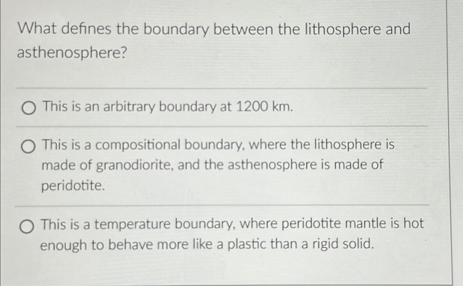 Solved What defines the boundary between the lithosphere and | Chegg.com