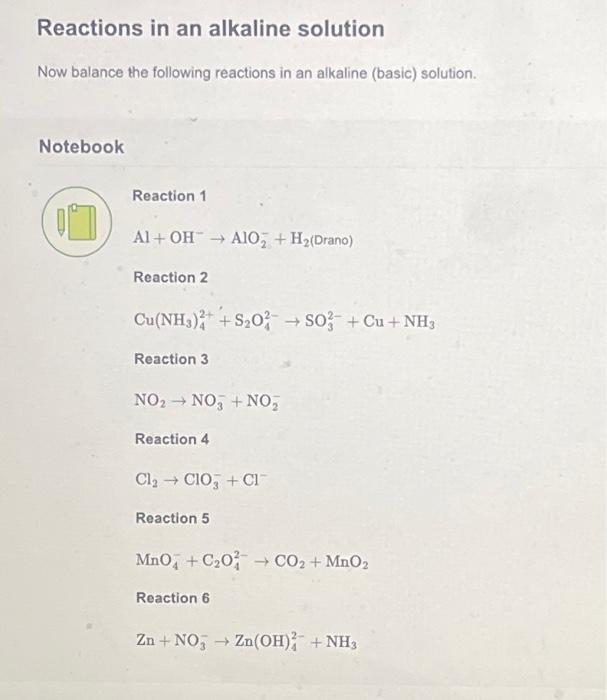 Solved Reactions in an alkaline solution Now balance the | Chegg.com
