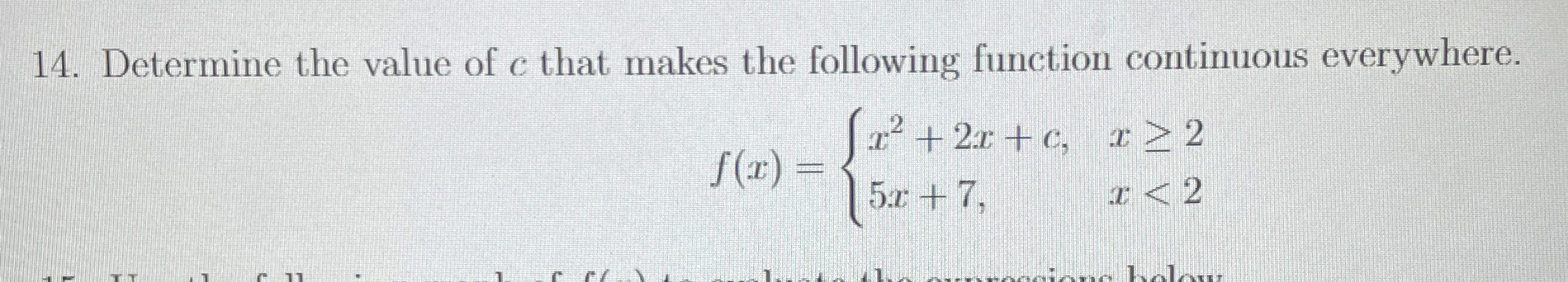 Solved Determine the value of c ﻿that makes the following | Chegg.com