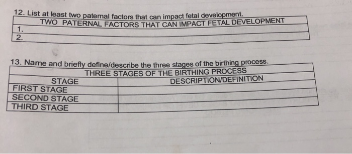 Solved 12. List at least two paternal factors that can S at | Chegg.com
