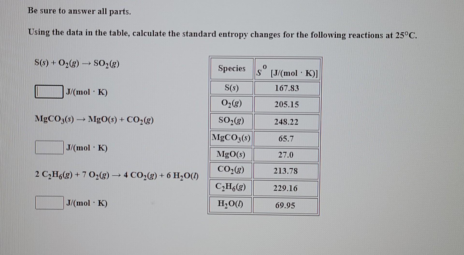 Solved Be sure to answer all parts. Using the data in the | Chegg.com