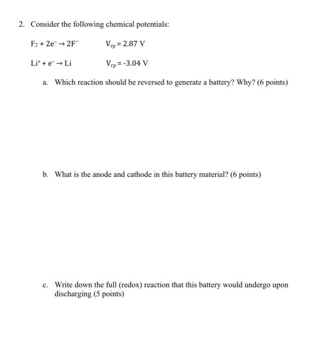 Solved 2. Consider the following chemical potentials: | Chegg.com