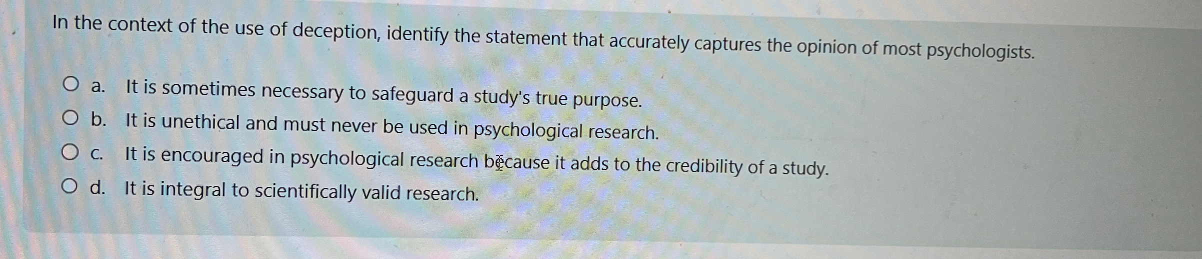 Solved In the context of the use of deception, identify the | Chegg.com