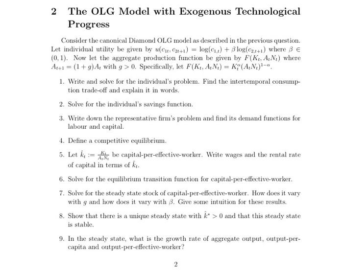 The OLG Model with Exogenous Technological Progress | Chegg.com