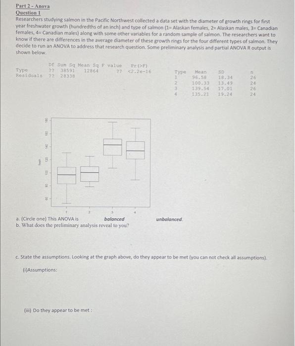 Solved Part 2- Anova Question 1 Researchers studying salmon | Chegg.com Solved Part 2- Anova Question 1 Researchers studying salmon | Chegg.com