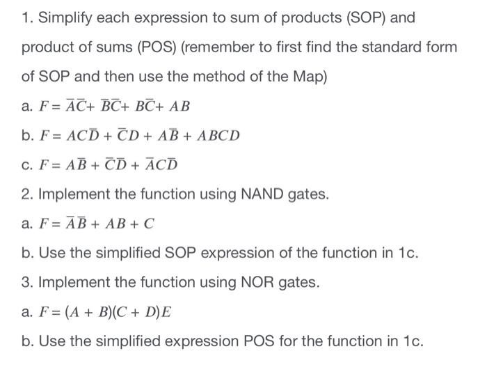 1. Simplificar cada expresión a suma de productos | Chegg.com