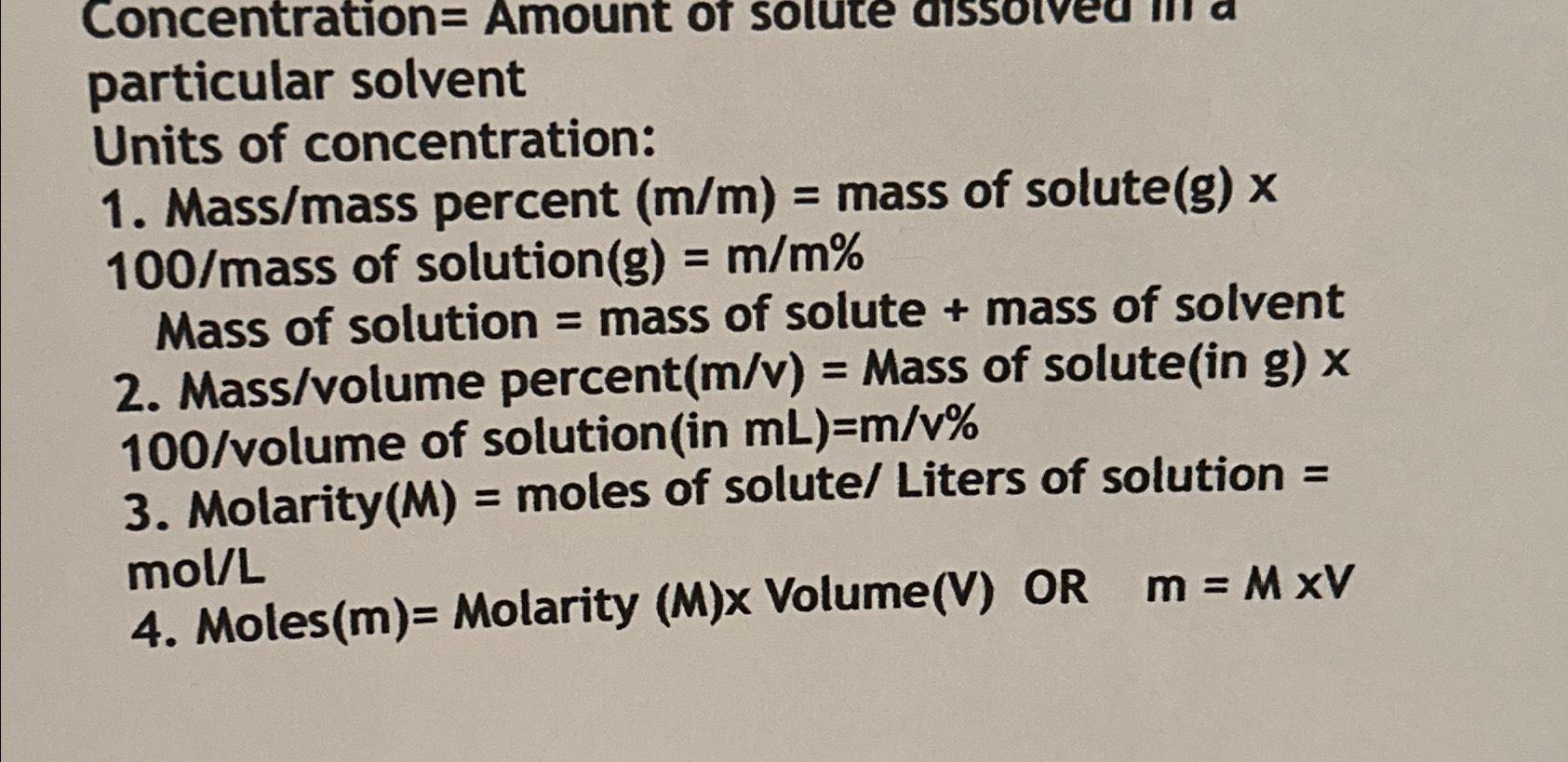 Concentration = ﻿Amount of solute aissoived ill | Chegg.com