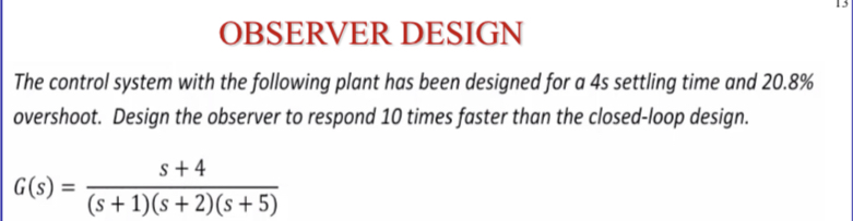 Solved OBSERVER DESIGNThe control system with the following | Chegg.com
