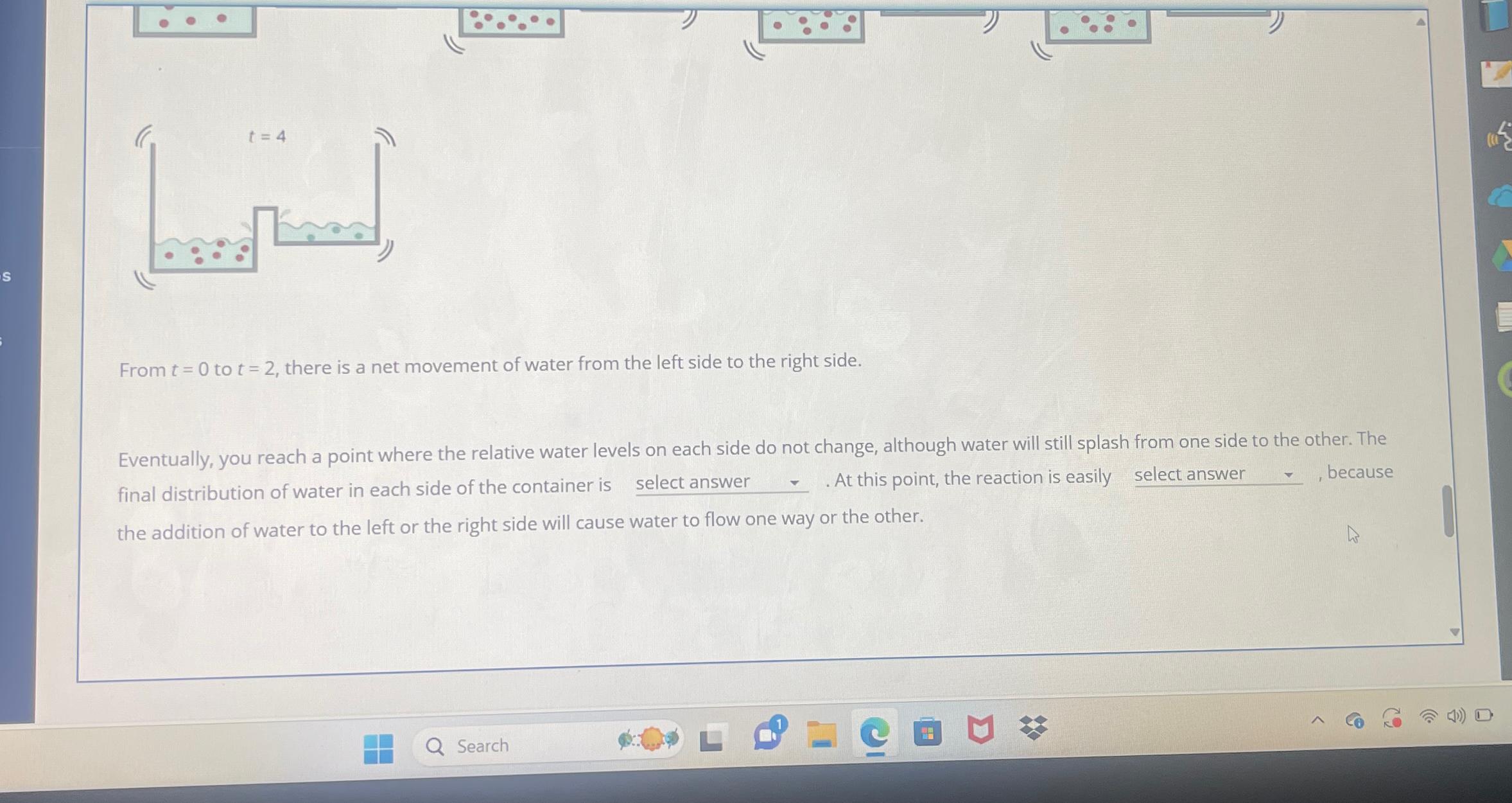 From t=0 ﻿to t=2, ﻿there is a net movement of water | Chegg.com