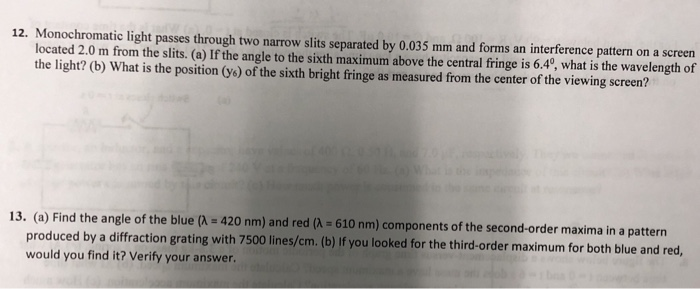 Solved Monochromatic light passes through two narrow slits | Chegg.com