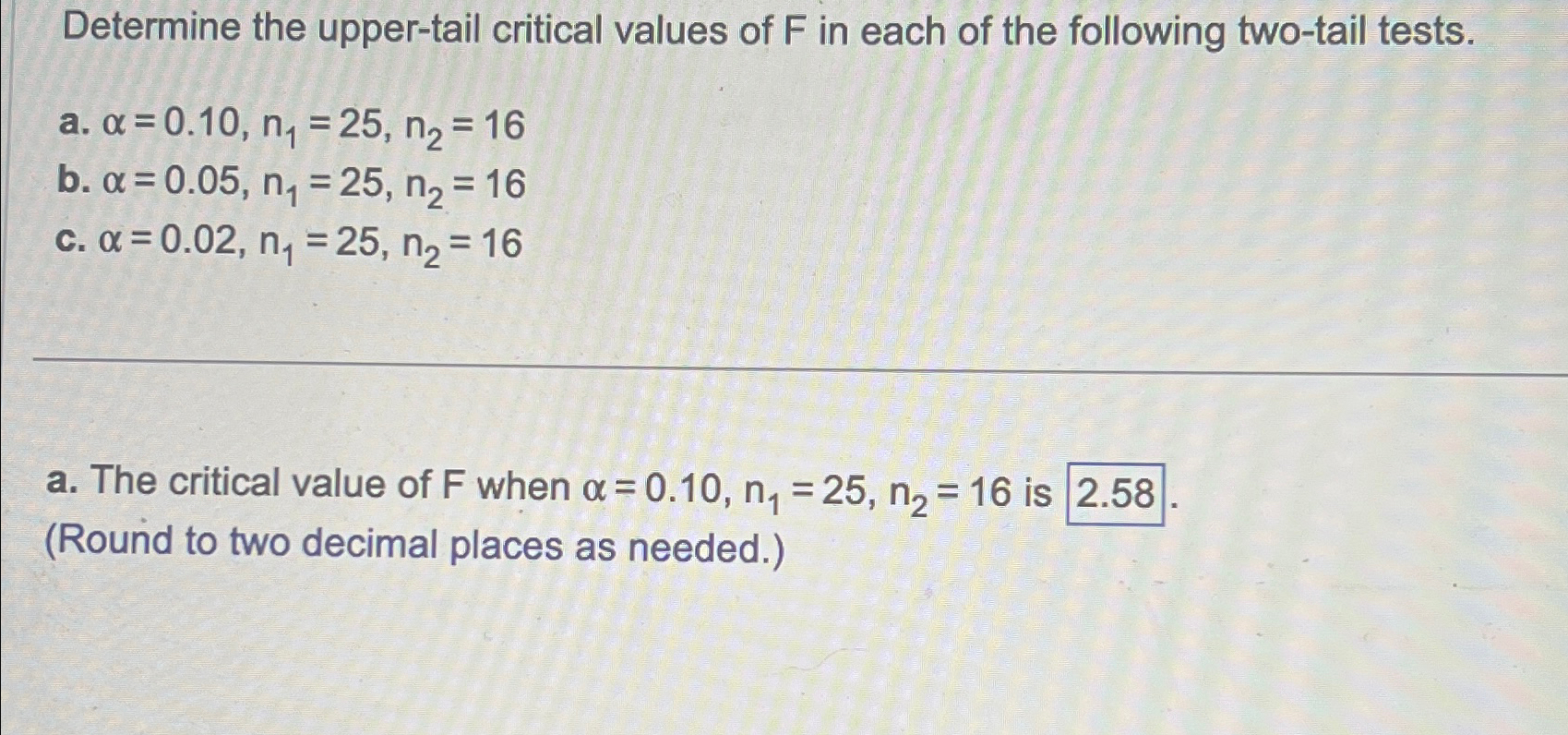 Solved Determine the upper-tail critical values of F ﻿in | Chegg.com