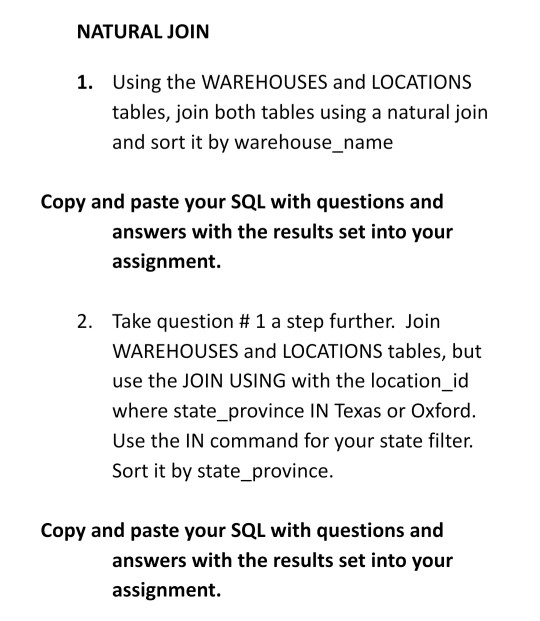 Solved WAREHOUSES Table Data Indexes Model Constraints | Chegg.com
