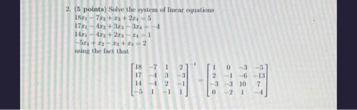 Solved 2. (5 points) Solve the system of linear equations | Chegg.com
