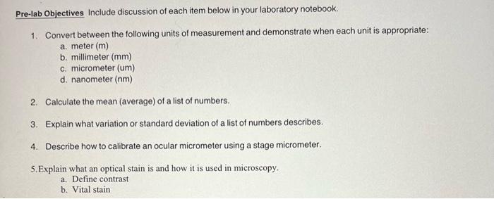 Solved Pre-lab Objectives Include discussion of each item | Chegg.com