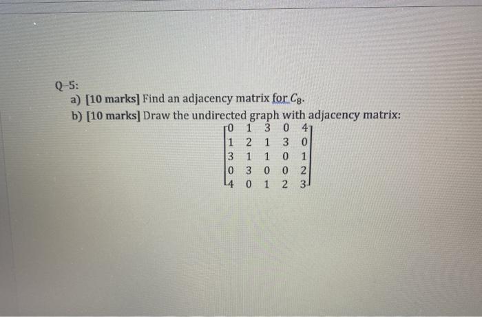 Solved Q-5: a) [10 marks) Find an adjacency matrix for Cg. | Chegg.com