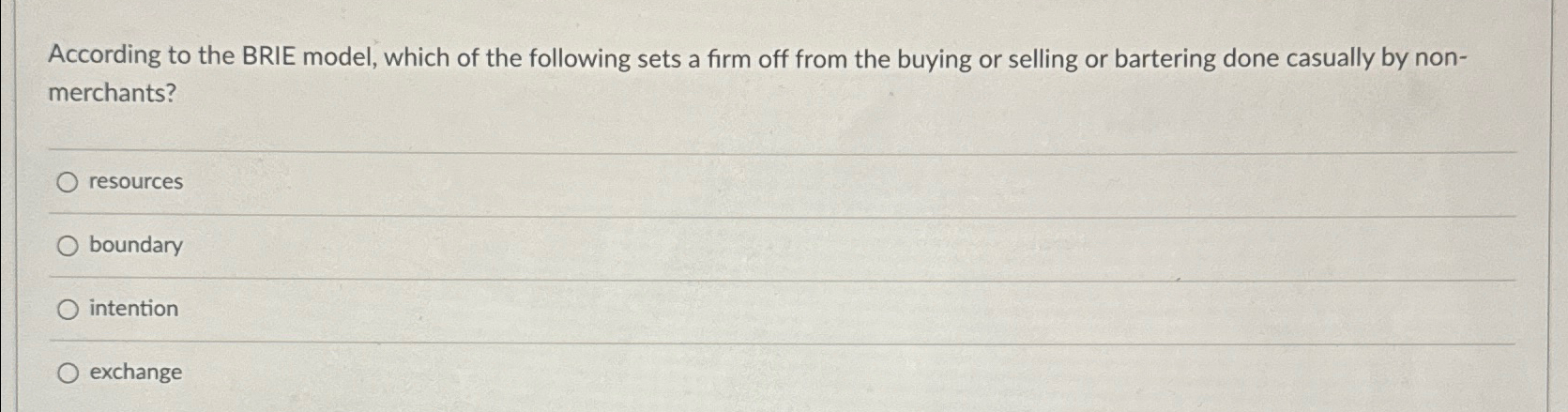 Solved According to the BRIE model, which of the following | Chegg.com