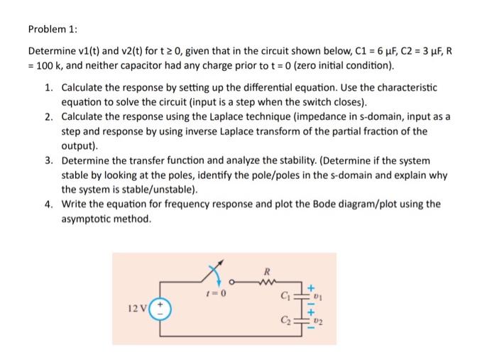 Solved Determine v1(t) and v2(t) for t≥0, given that in the | Chegg.com