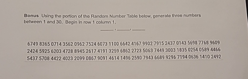 Solved Bonus Using the portion of the Random Number Table | Chegg.com