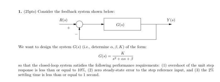 Solved 1. (25pts) Consider the feedback system shown below: | Chegg.com