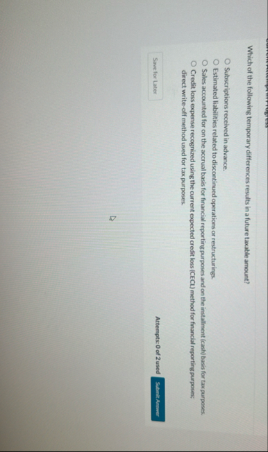 Solved Which of the following temporary differences results | Chegg.com
