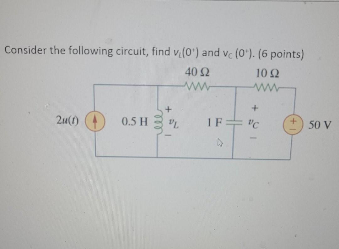 Solved Consider the following circuit, find v2 (0+) and vc | Chegg.com
